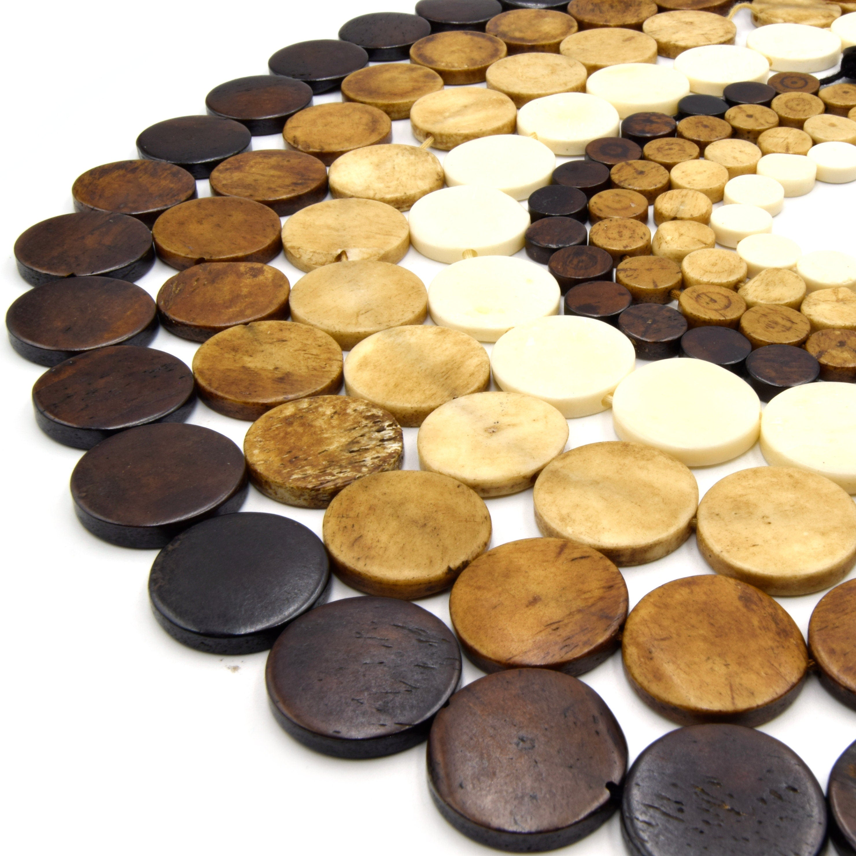 Bone Beads - Ox Bone Coin Beads in White, Light Brown, Medium Brown, D ...