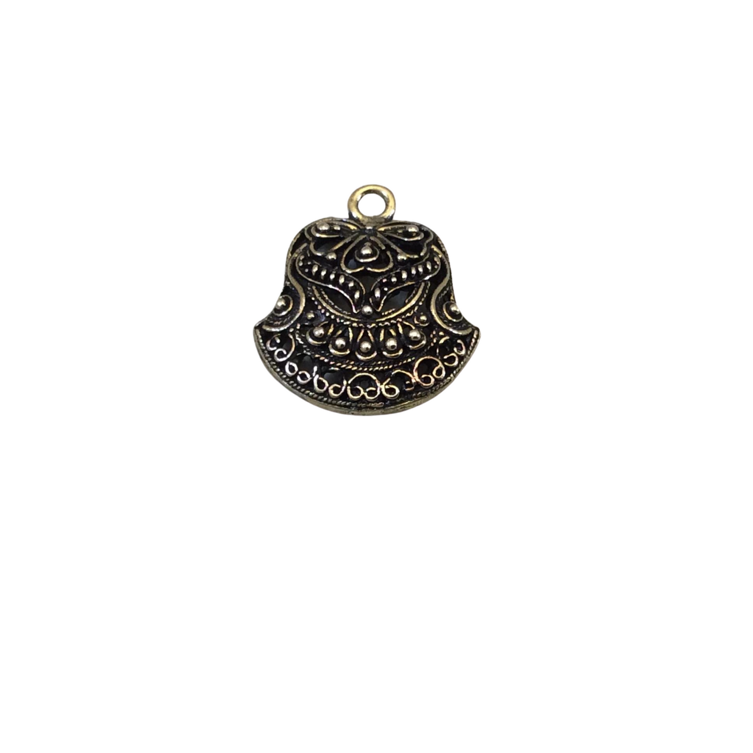 1" Brass Finish Scroll Work Embellished Bell Shaped Pendant with Attac ...