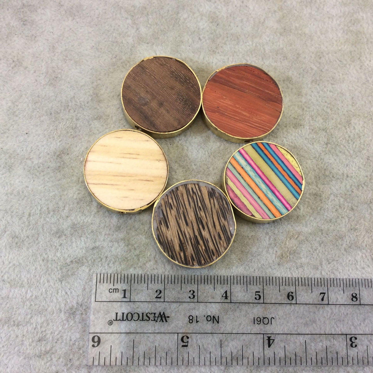 Round Wood Bezel Beads | Wooden Beads with Gold Edge – Only Beads