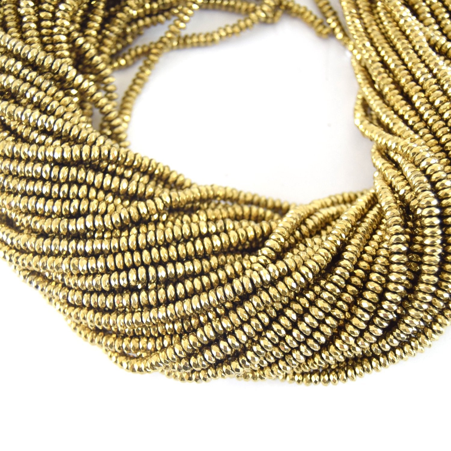 2mm x 4mm Faceted Natural Gold Coated Hematite Rondelle Shape Beads ...