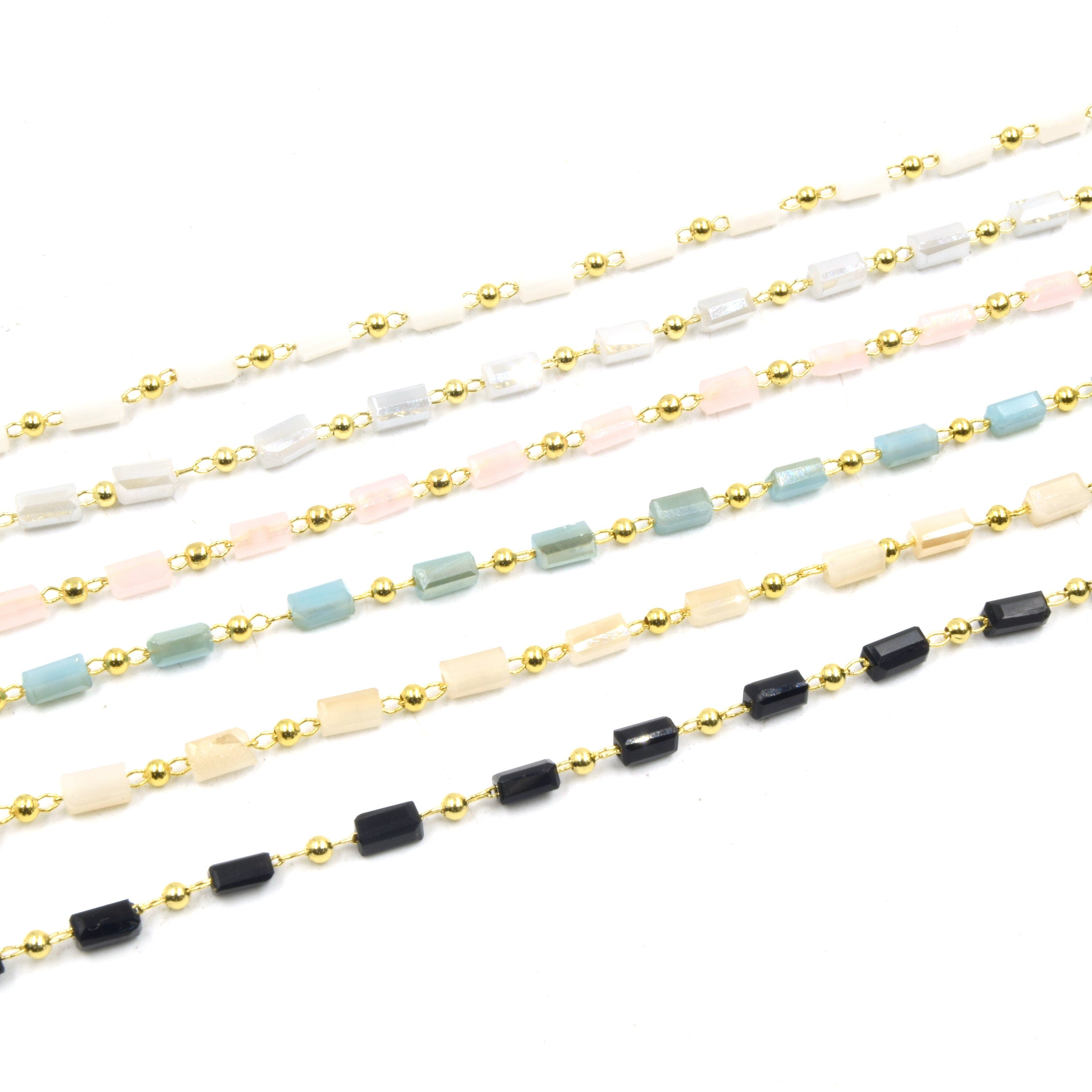 Crystal Chain: Premier Gold Beaded Link Chain by the Foot – Dainty and ...